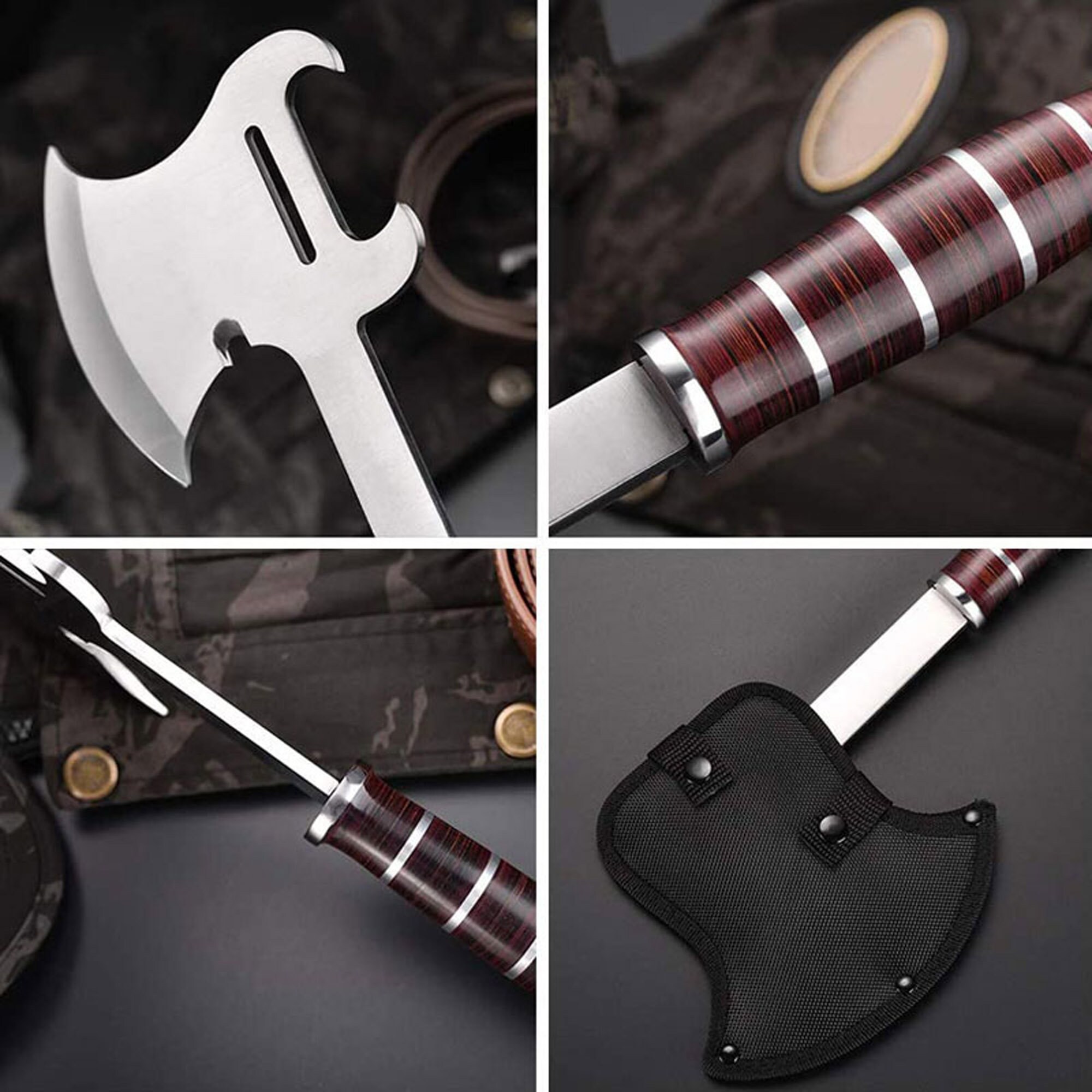 Hand Axe Hatchet Multi Tool Wood Handle Axe With Sheath Multi Purpose ...