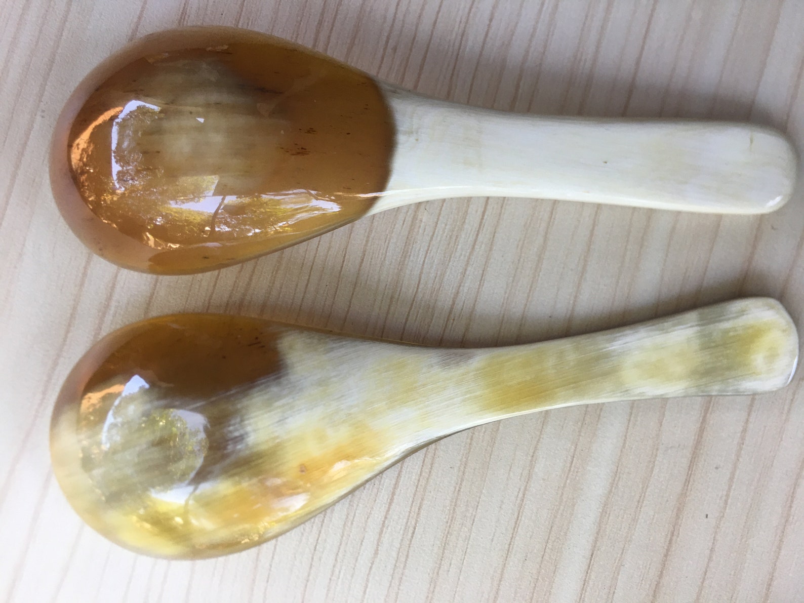 2 Short Handle Spoons, Buffalo Horn Miso Soup Spoon, Horn Miso Spoon ...