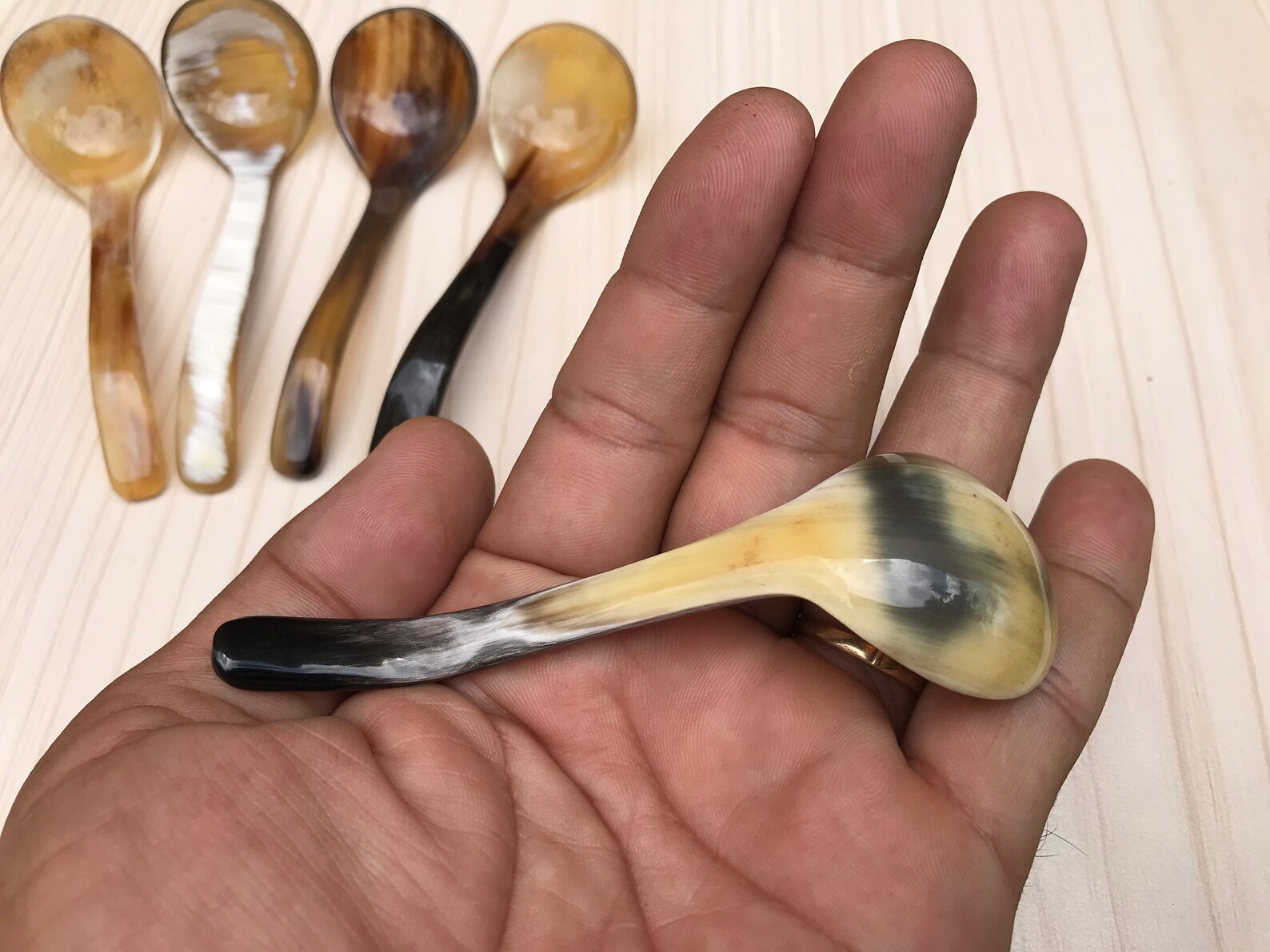 Combo 5 Tiny Spice Spoons, Buffalo Horn Sugar Spoon, Buffalo Horn Scoop ...