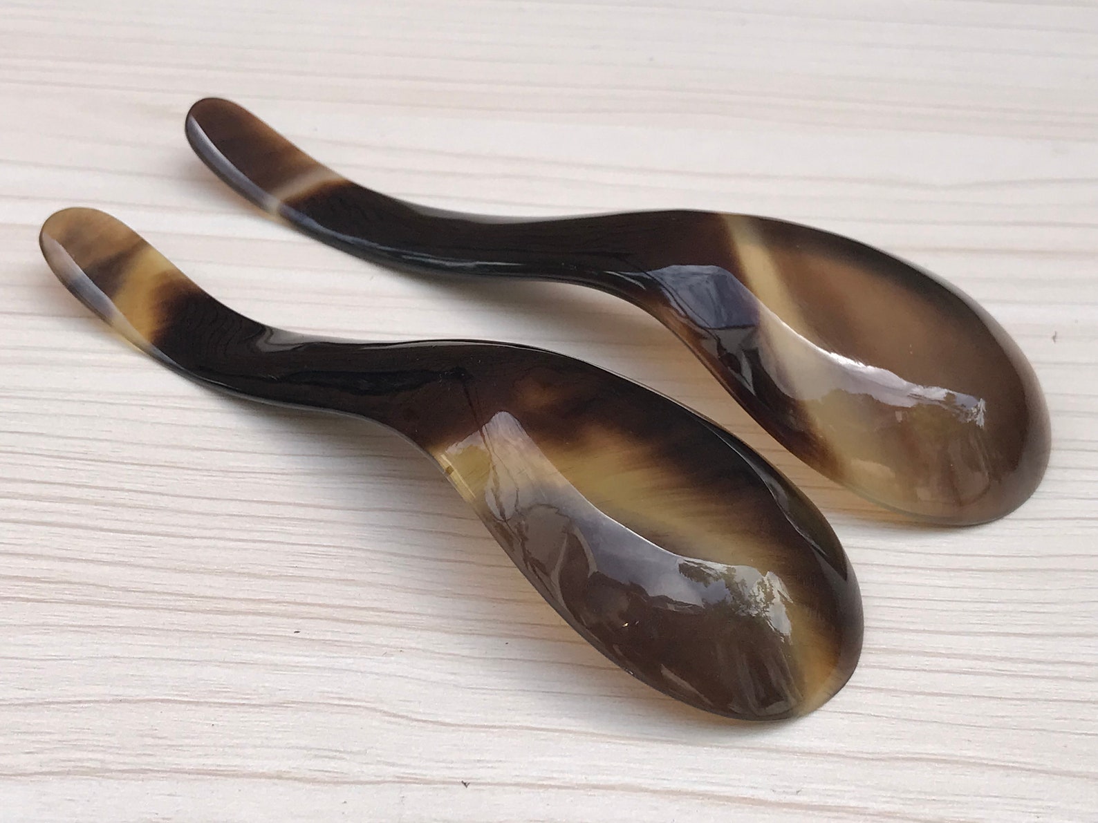 2 Short Handle Spoons, Buffalo Horn Miso Soup Spoon, Horn Miso Spoon ...