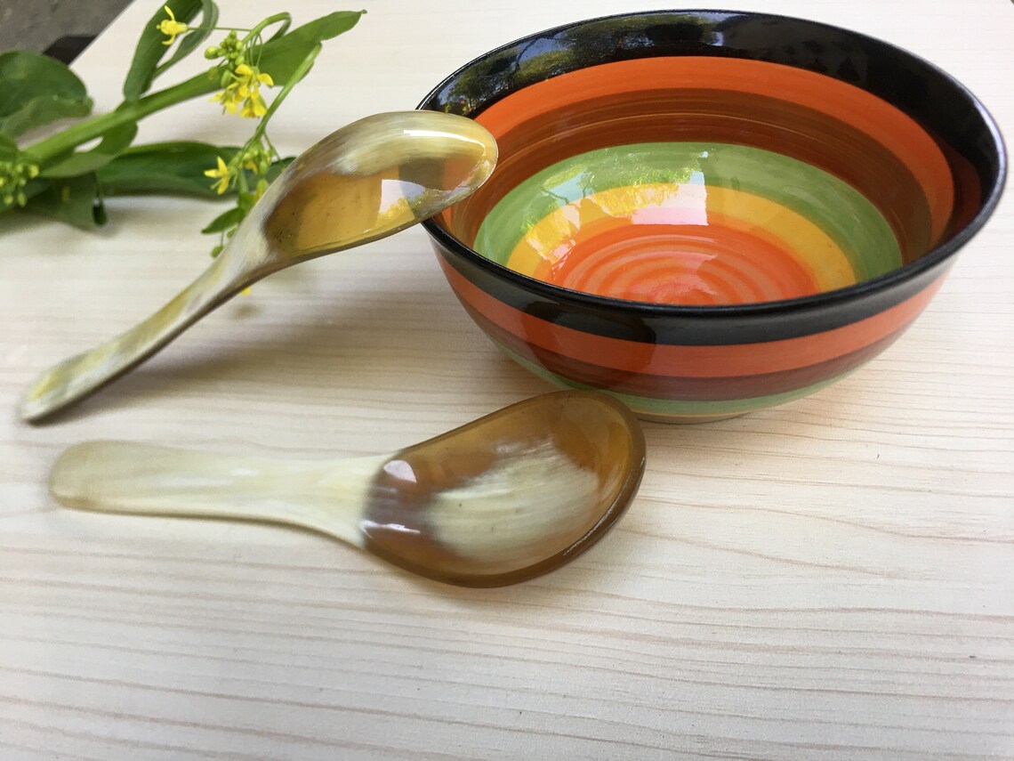2 Short Handle Spoons Buffalo Horn Miso Soup Spoon Horn Miso - Etsy
