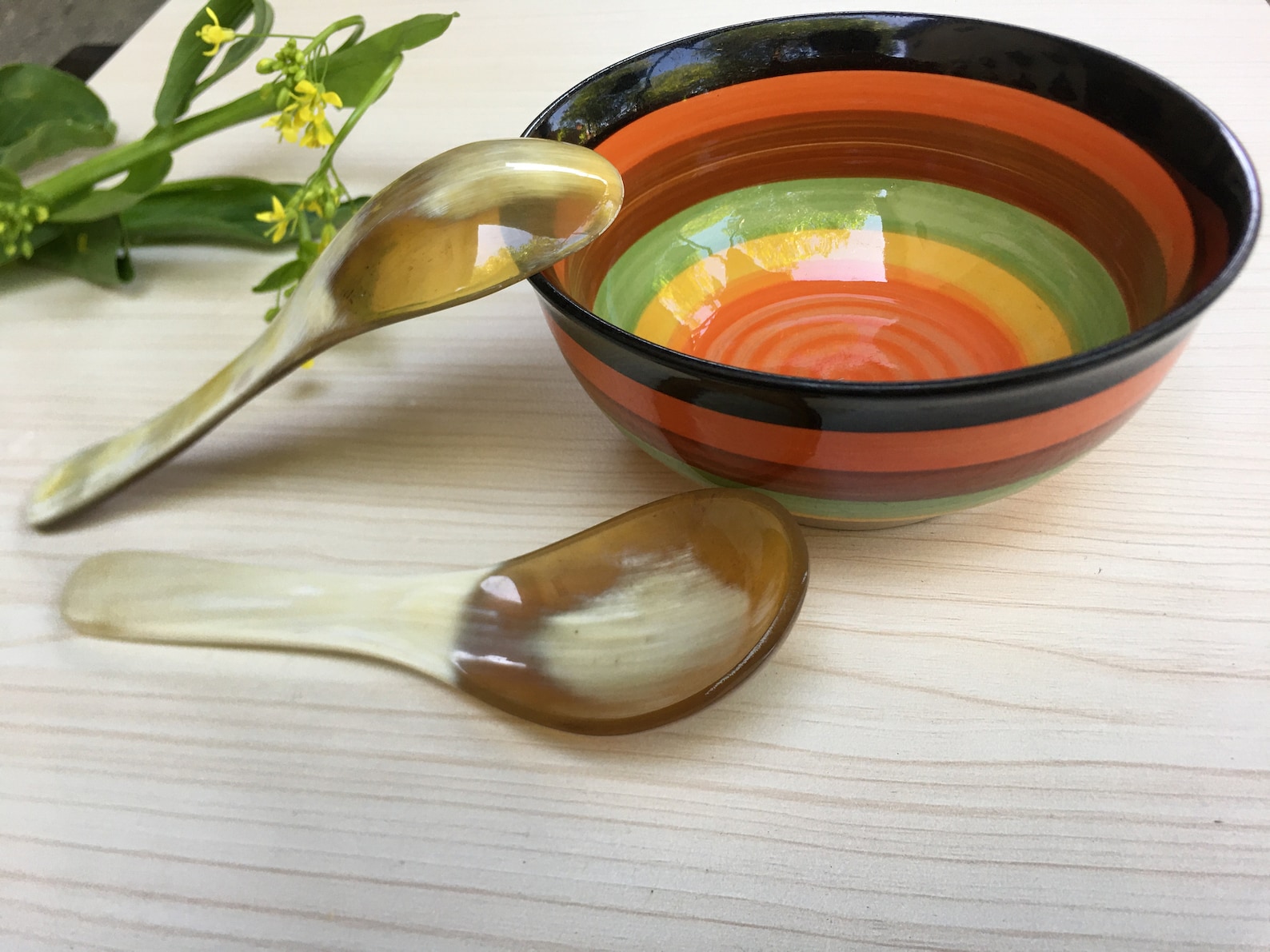 2 Short Handle Spoons, Buffalo Horn Miso Soup Spoon, Horn Miso Spoon ...