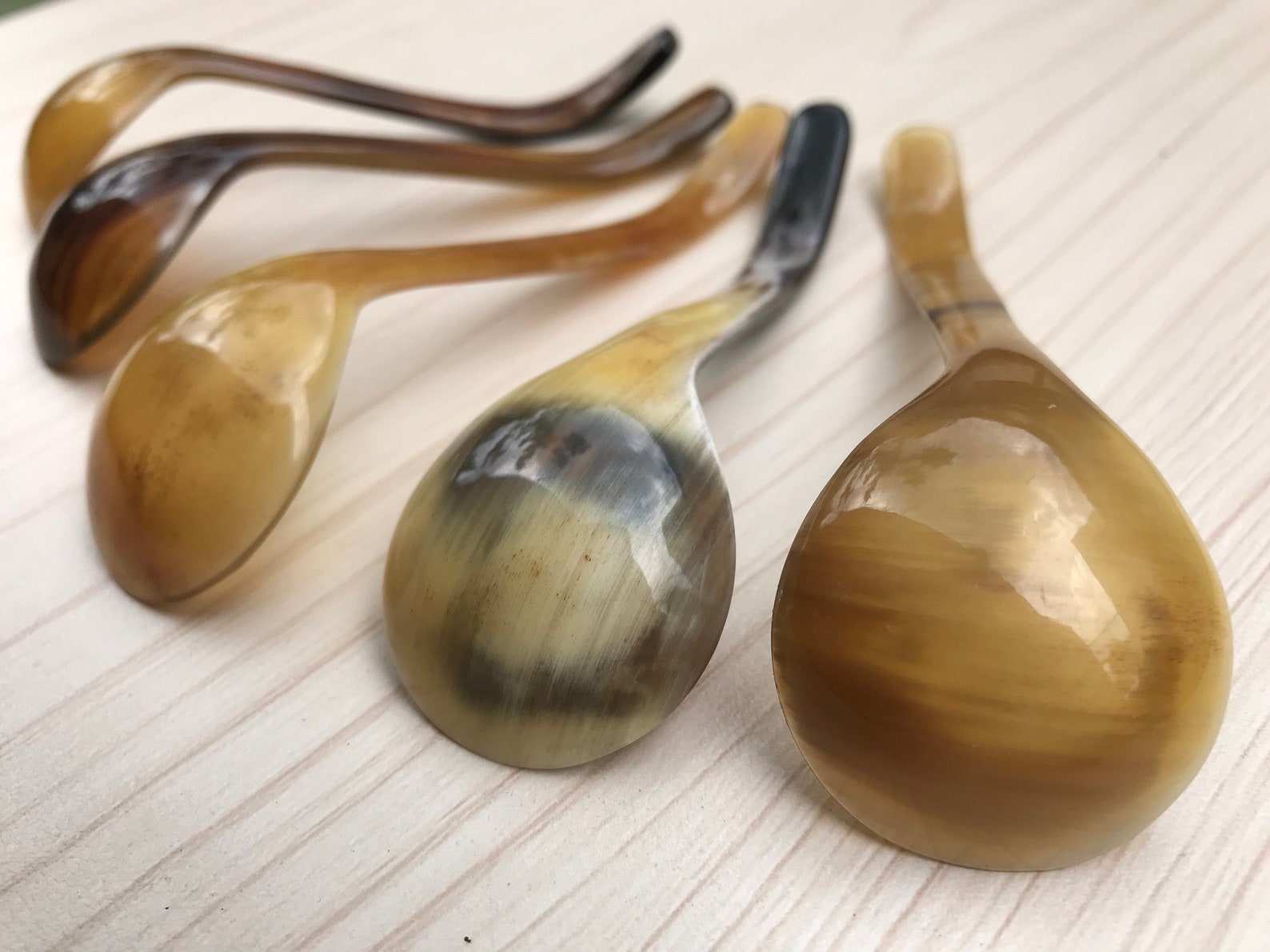 Combo 5 Tiny Spice Spoons, Buffalo Horn Sugar Spoon, Buffalo Horn Scoop ...