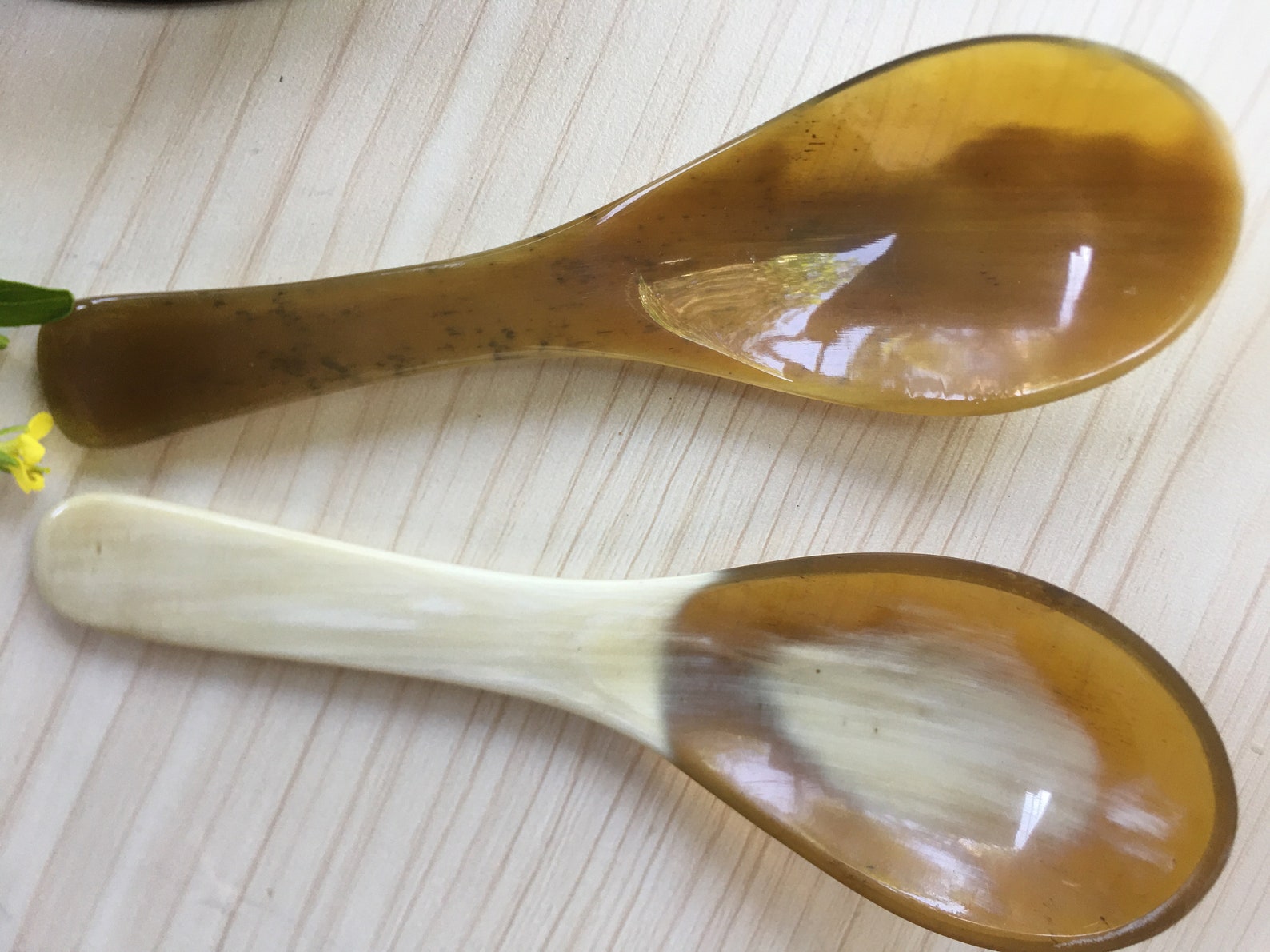 2 Short Handle Spoons, Buffalo Horn Miso Soup Spoon, Horn Miso Spoon ...