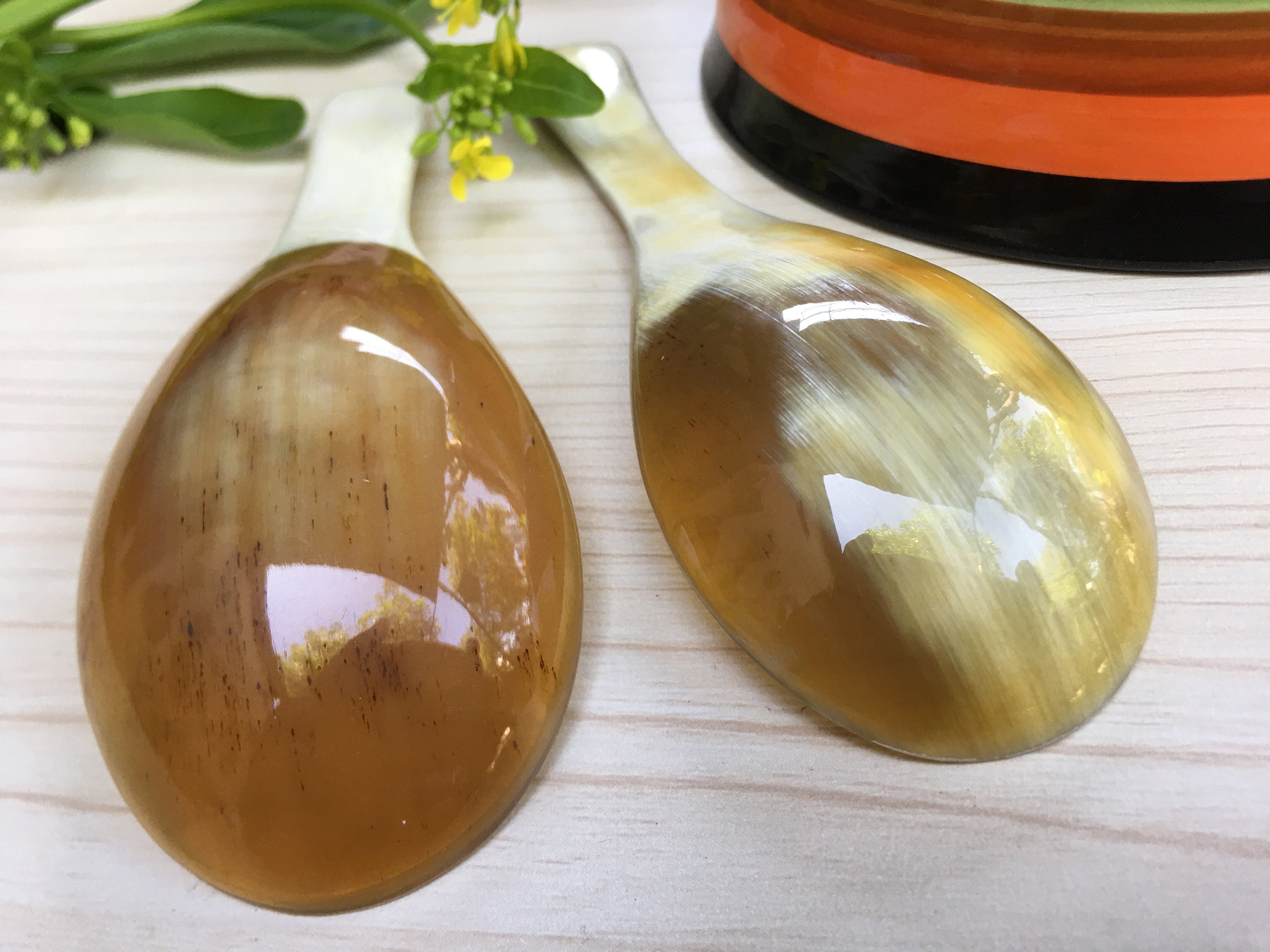 2 Short Handle Spoons Buffalo Horn Miso Soup Spoon Horn Miso - Etsy Denmark