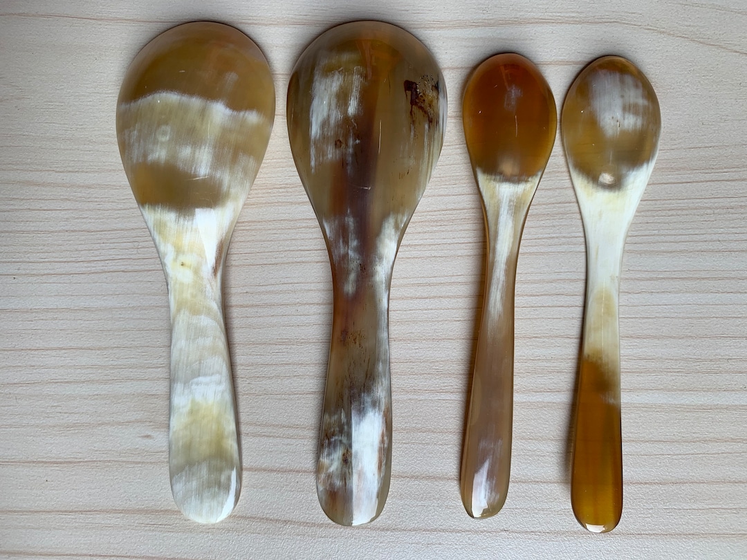 2 Pairs of Horn Spoons, Spoon Collection, Buffalo Horn Spoon, Handmade ...