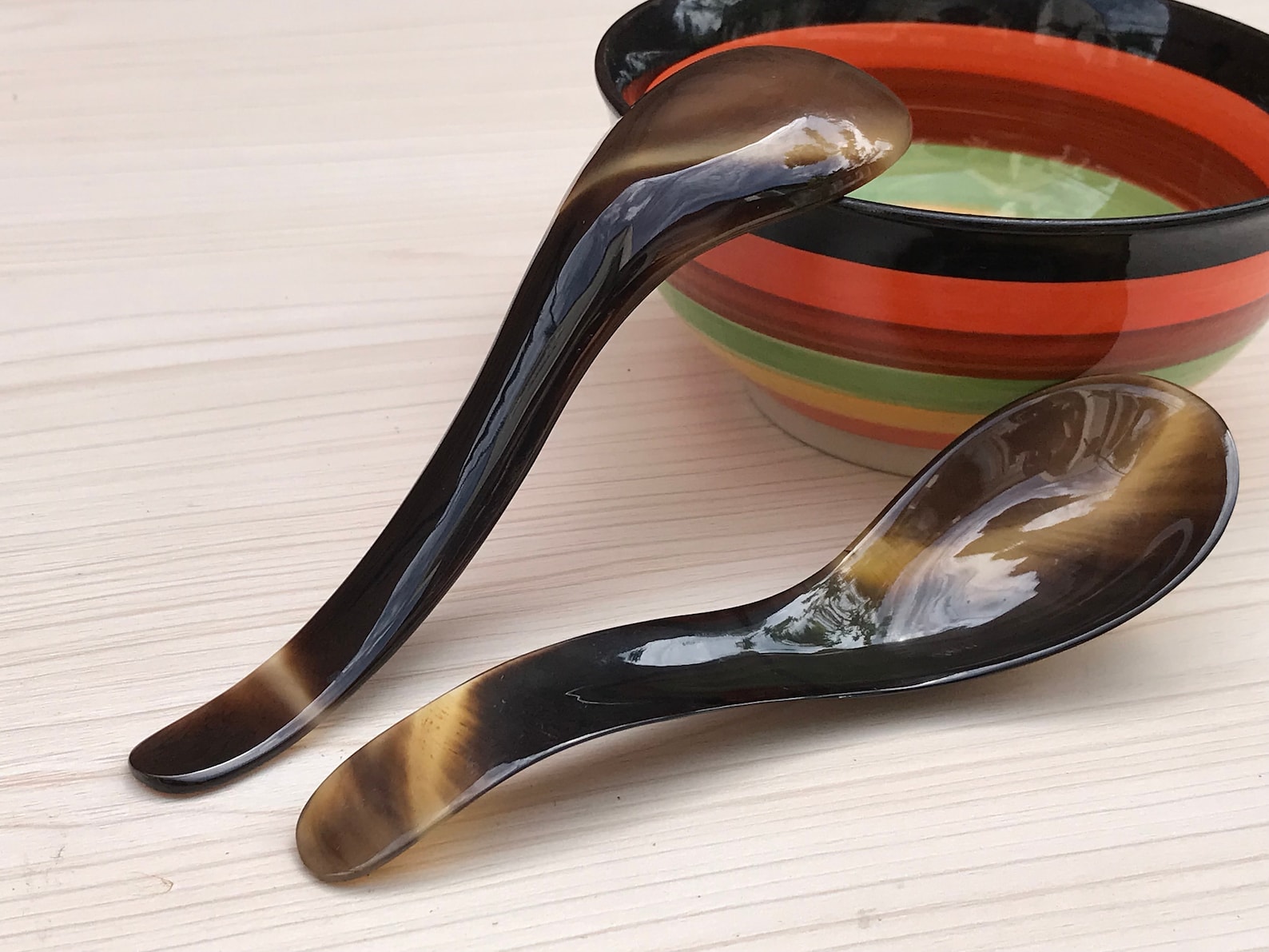 2 Short Handle Spoons, Buffalo Horn Miso Soup Spoon, Horn Miso Spoon ...