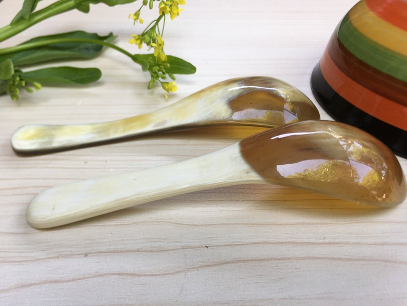 2 Short Handle Spoons Buffalo Horn Miso Soup Spoon Horn Miso - Etsy