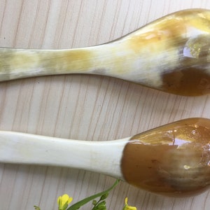 2 Short Handle Spoons, Buffalo Horn Miso Soup Spoon, Horn Miso Spoon ...