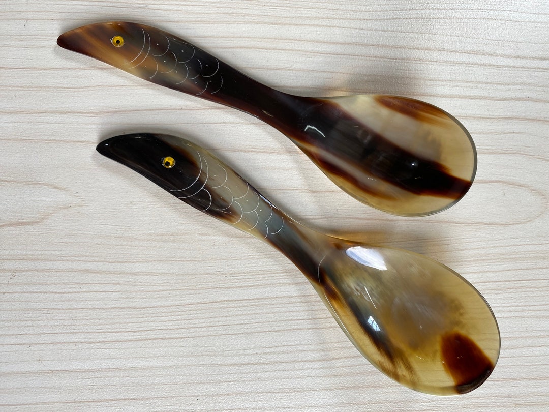 A Pair of Fish Spoons, Buffalo Horn Miso Soup Spoon, Horn Miso Spoon ...