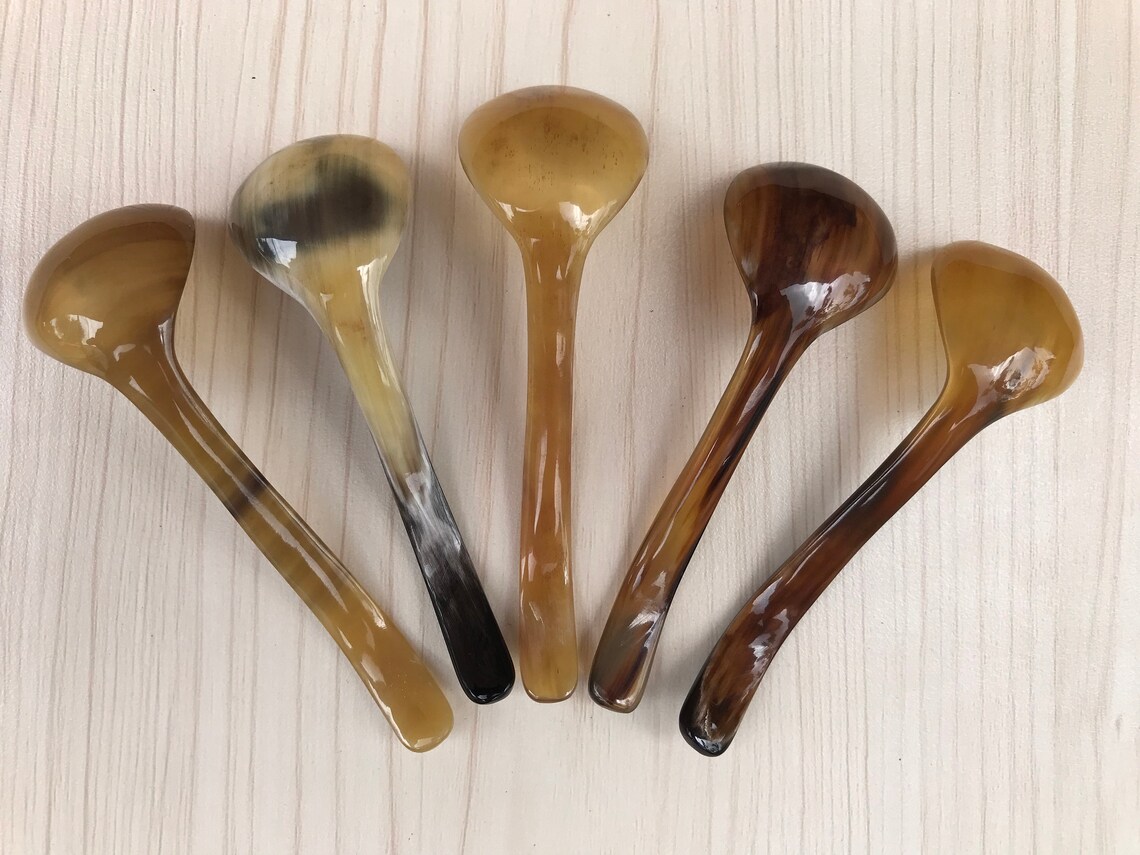 Combo 5 Tiny Spice Spoons, Buffalo Horn Sugar Spoon, Buffalo Horn Scoop ...