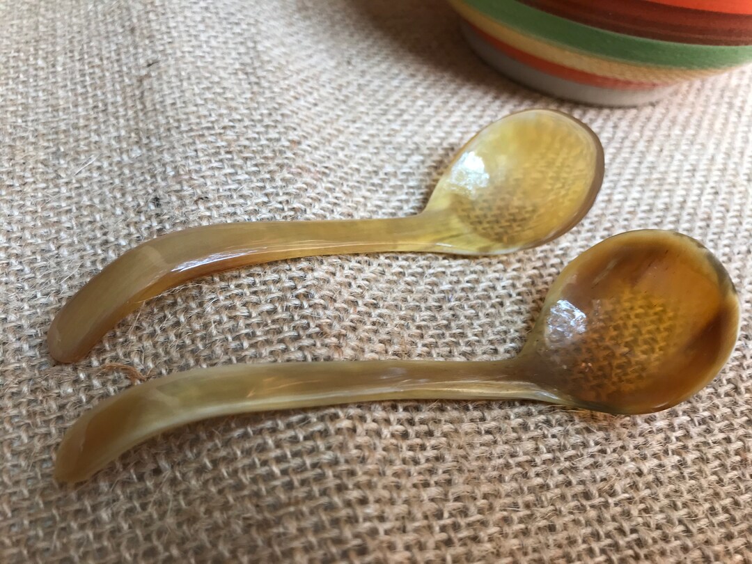 2 Tiny Spice Spoons, Buffalo Horn Sugar Spoon, Buffalo Horn Scoop, Horn ...