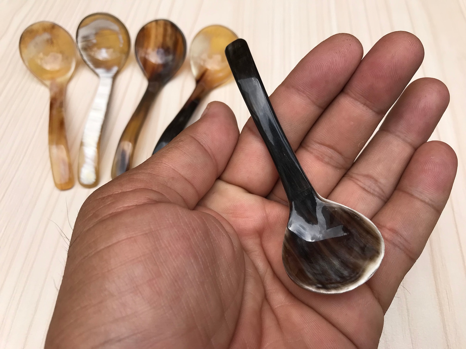 Combo 5 Tiny Spice Spoons, Buffalo Horn Sugar Spoon, Buffalo Horn Scoop ...
