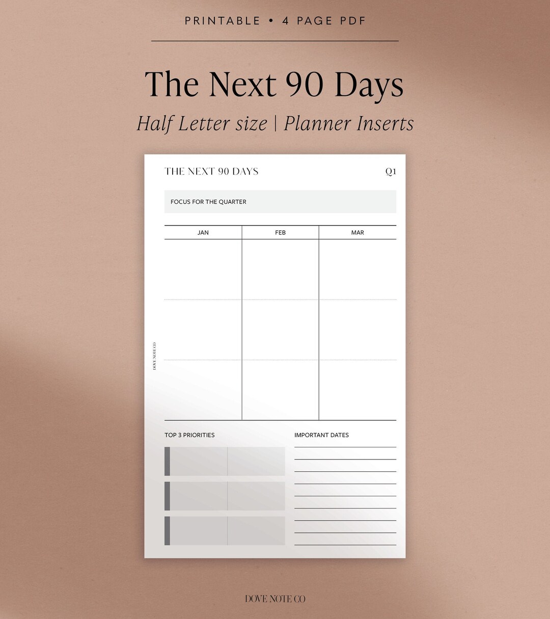 HALF LETTER the Next 90 Days Printable Planner Insert Minimalist ...