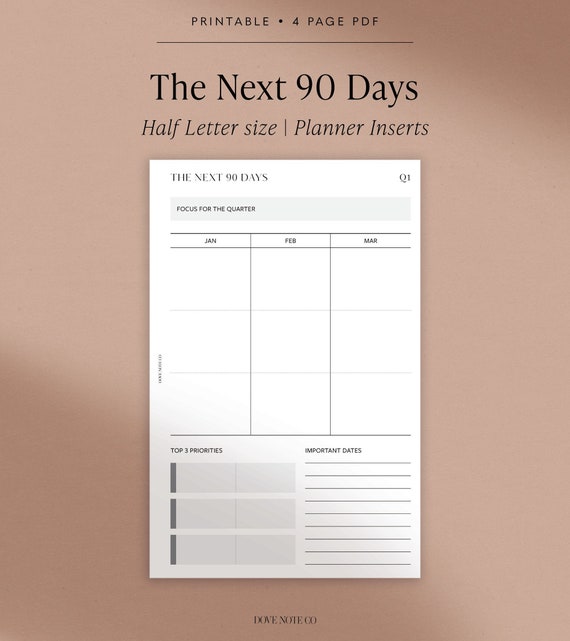 HALF LETTER The Next 90 Days Printable Planner Insert | Etsy