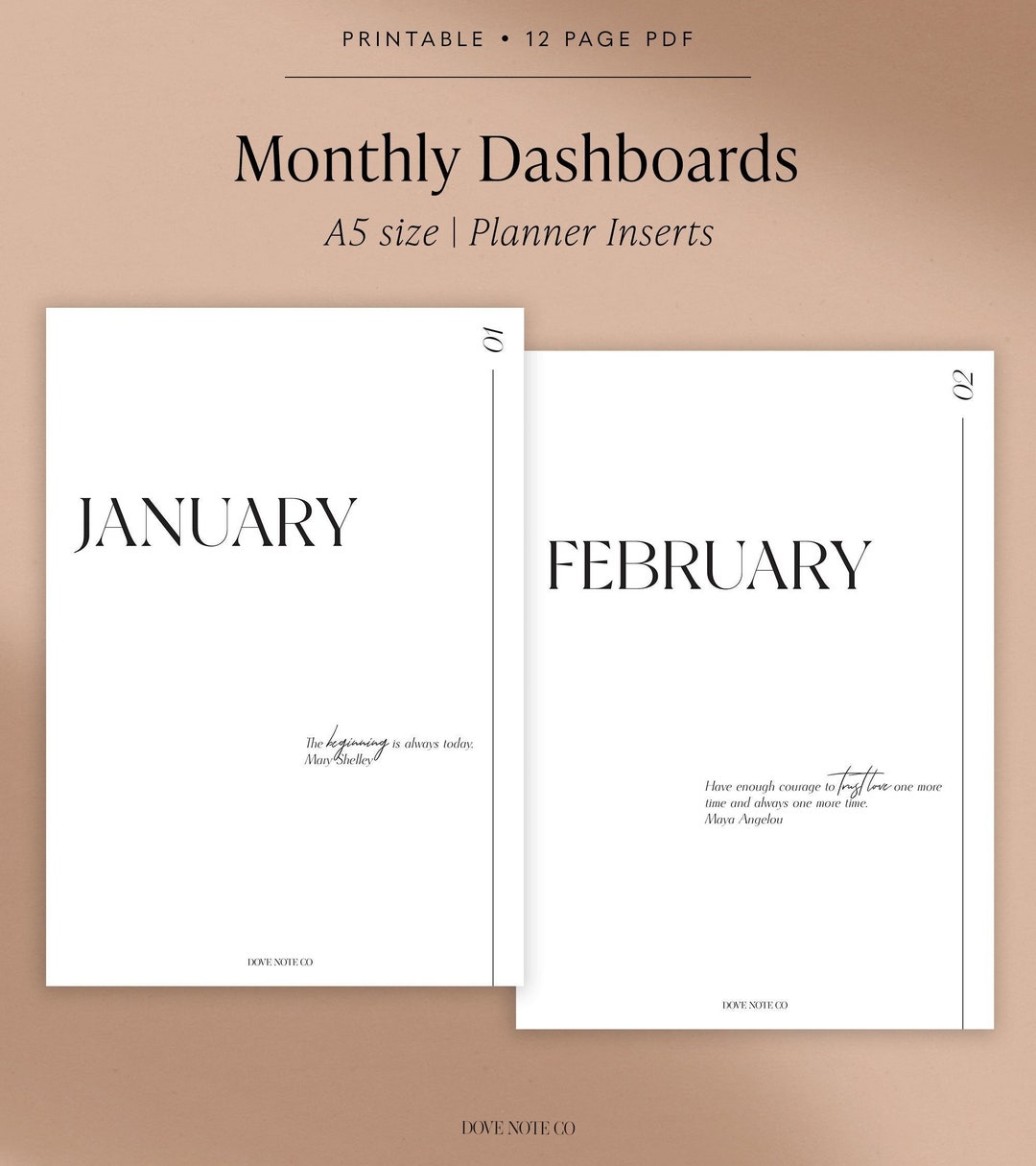 A5 | Monthly Planner Dashboards | Modern Minimalist Monthly Planner ...