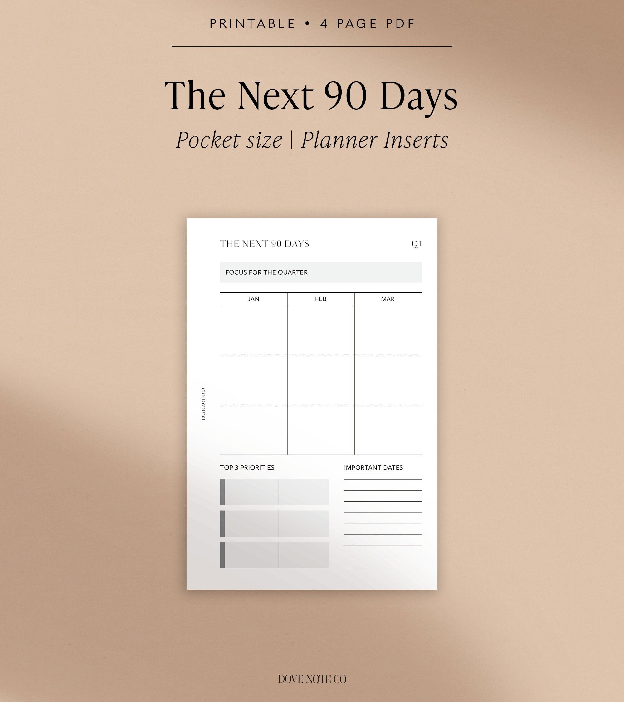 Pocket The Next 90 Days Printable Planner Insert Minimalist Planner