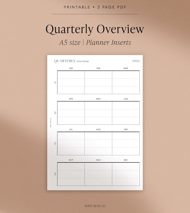 A5 Quarterly Overview Printable Planner Insert Minimalist Planner ...