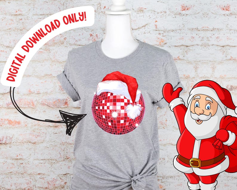 Red Disco Ball Santa Hat Coquette PNG – Christmas Digital Download - Etsy