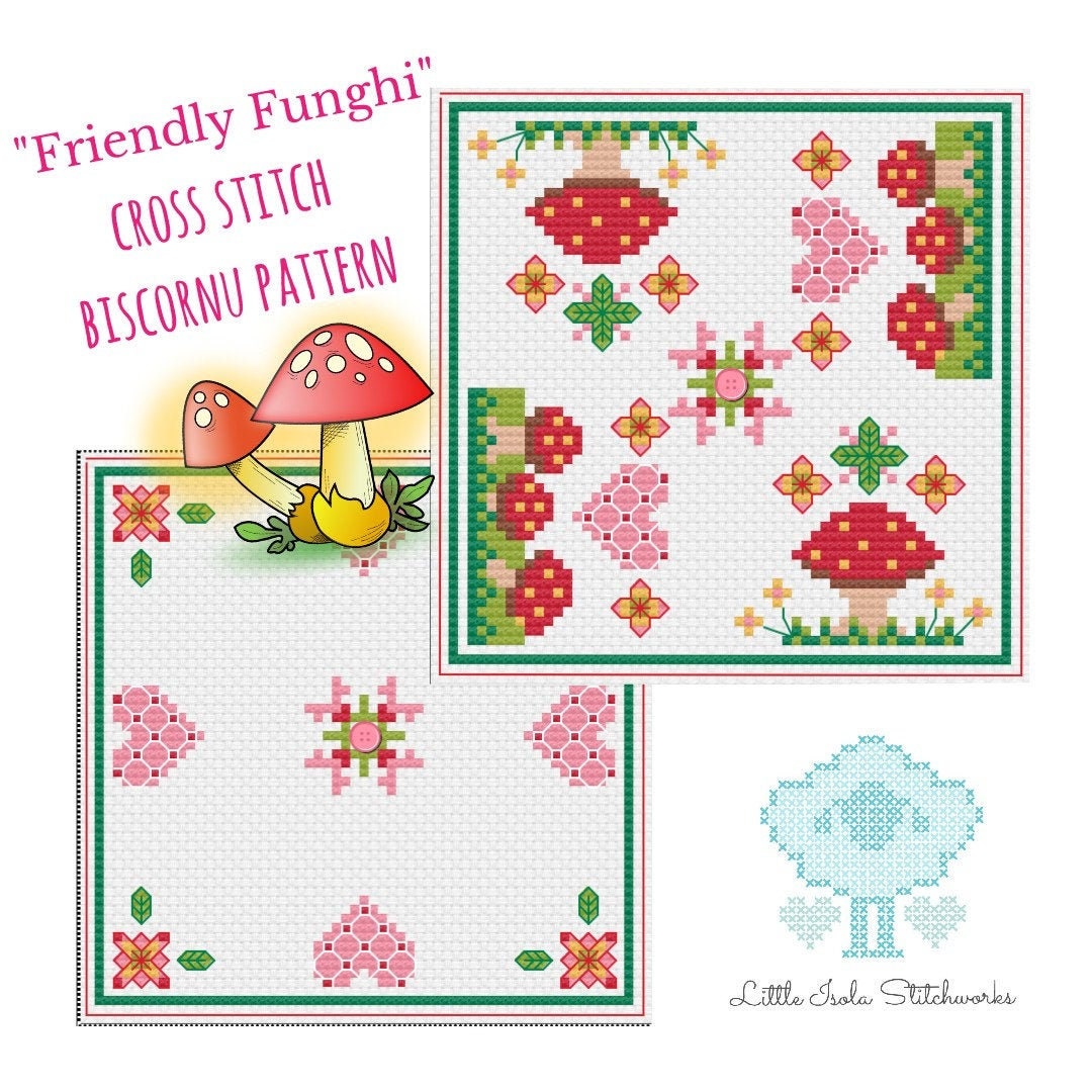 Friendly Funghi Biscornu Cross Stitch Pattern PDF Only - Etsy