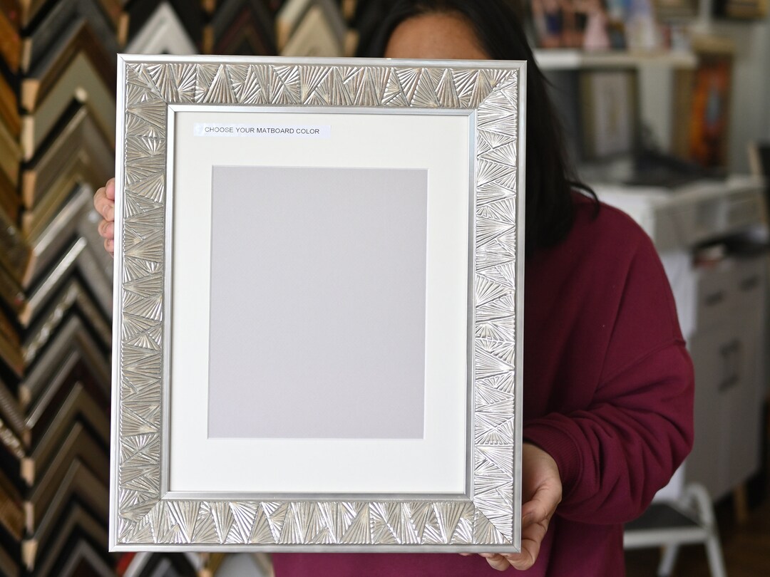 2" Wide LARGE Art Deco Foil Embossed Silver/white and Light Gold Frame ...