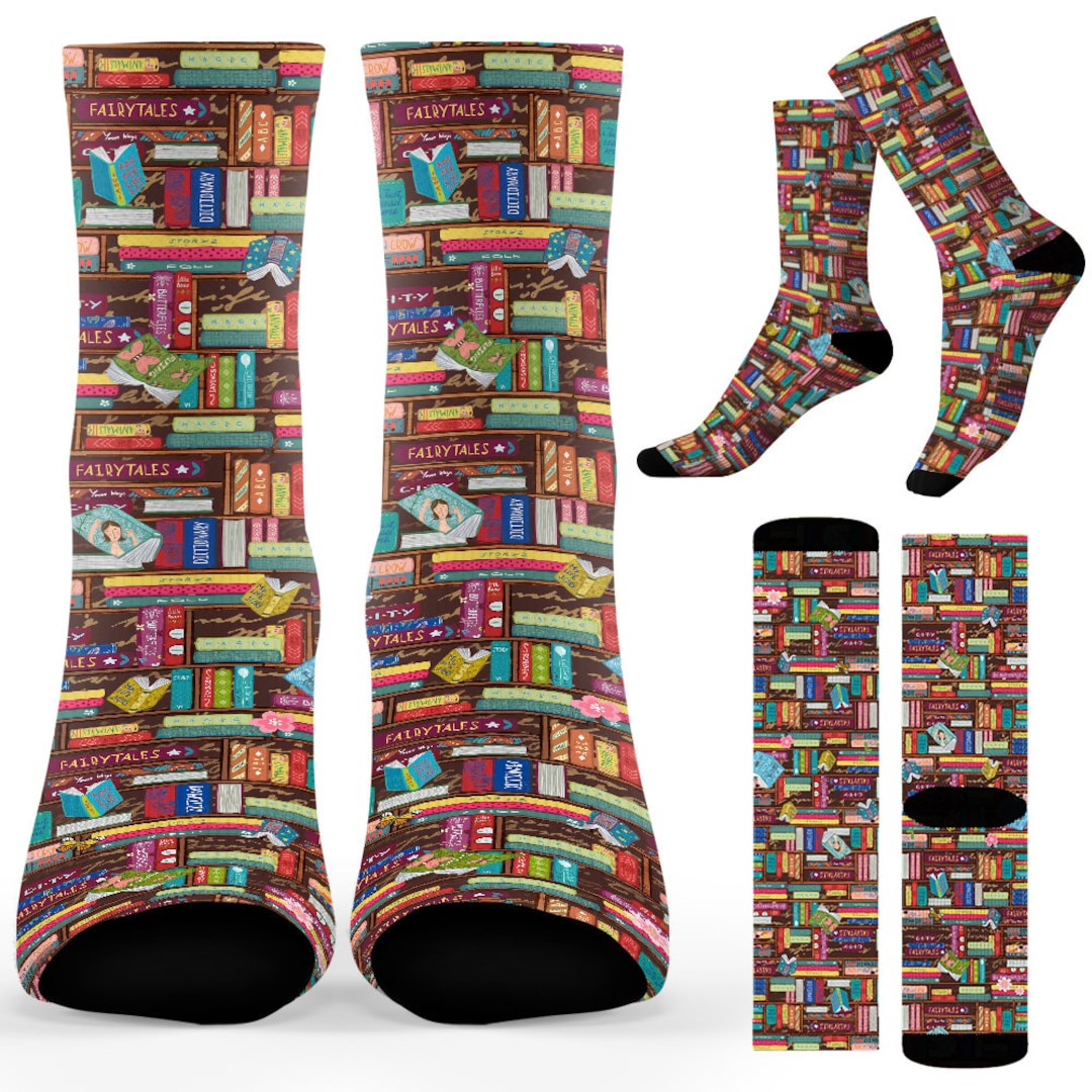 Librarian Socks. Soft Retro Books Pattern Printed Casual Socks Mens ...