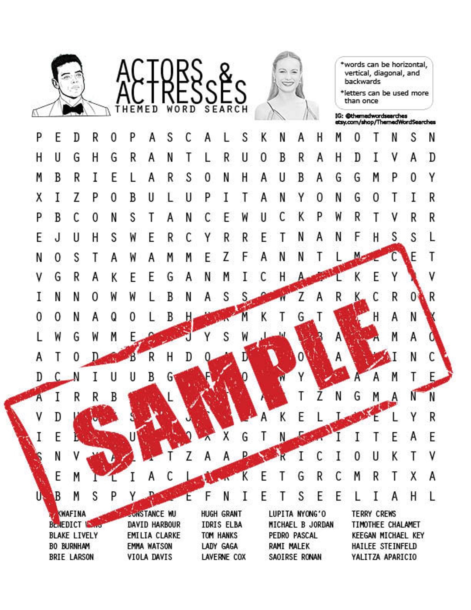 Actors and Actresses (recent) Inspired Word Searches 2 Pack - Set of 2 ...