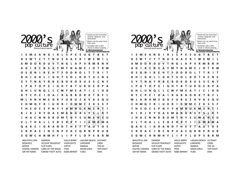 2000s Pop Culture Inspired Word Searches 2 Pack - Set of 2 Different ...