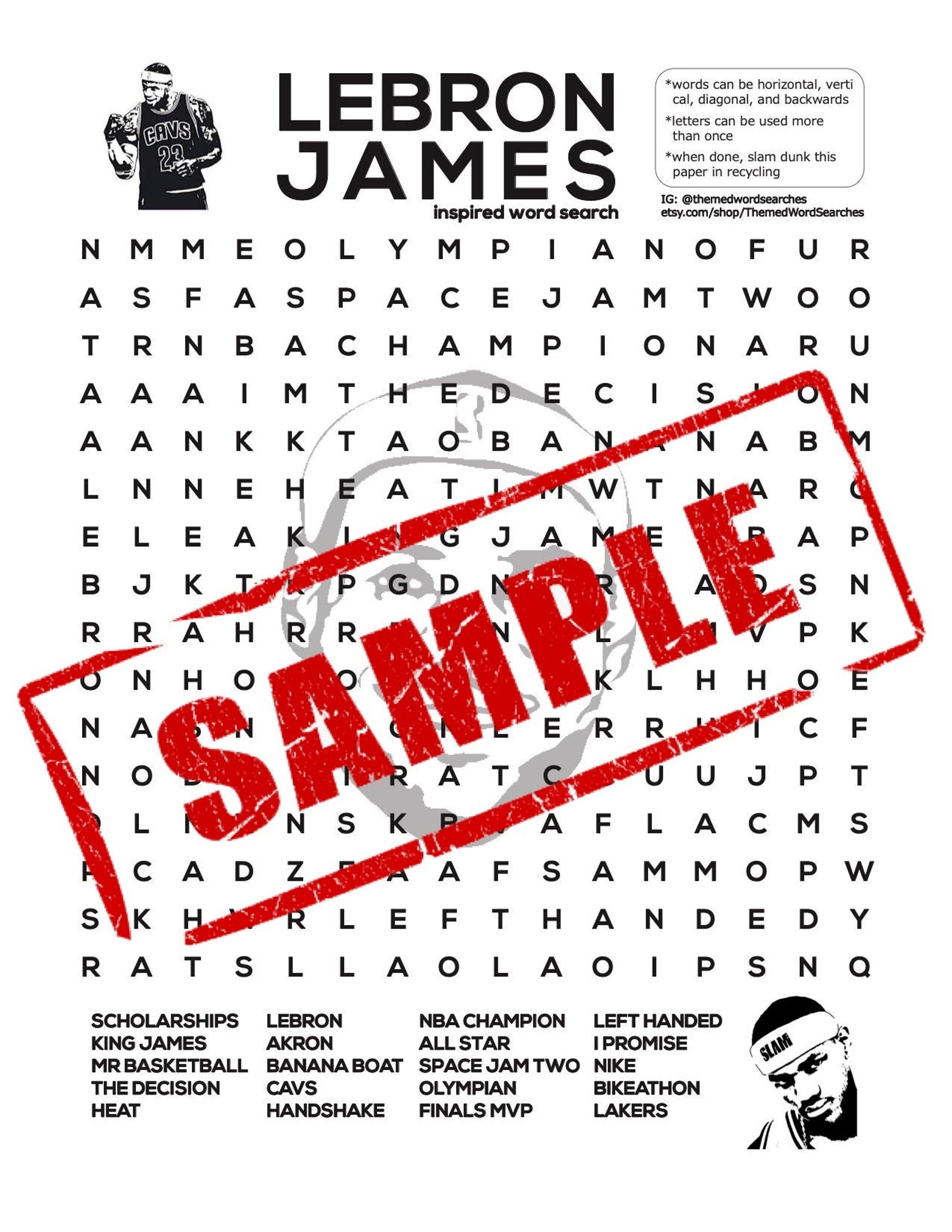 LeBron James Inspired Word Search Lakers Champion Instant - Etsy Italia