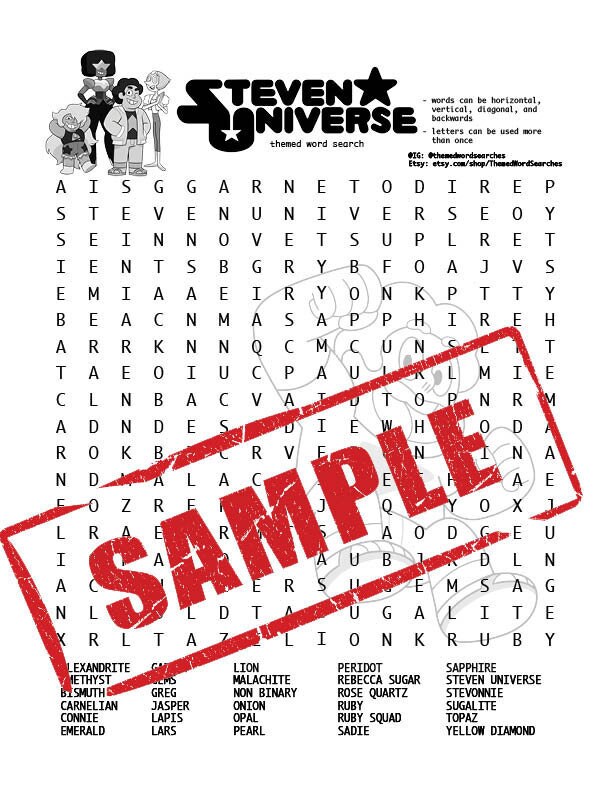 Steven Universe Inspired Word Search - Instant Digital Download Game ...