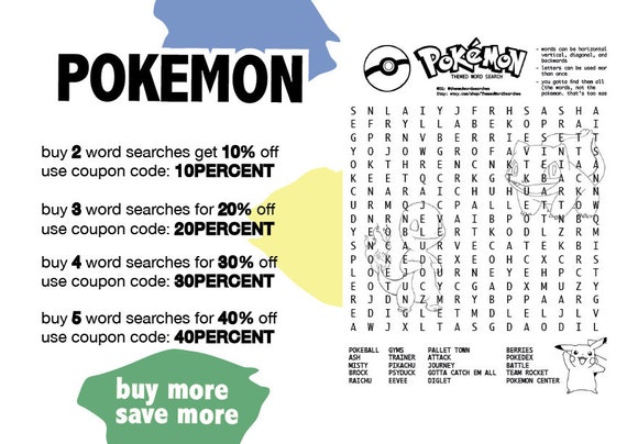 Pokemon Inspired Word Search Instant Digital Download Game | Etsy