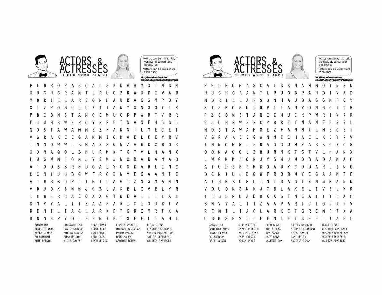 Actors and Actresses (recent) Inspired Word Searches 2 Pack - Set of 2 ...