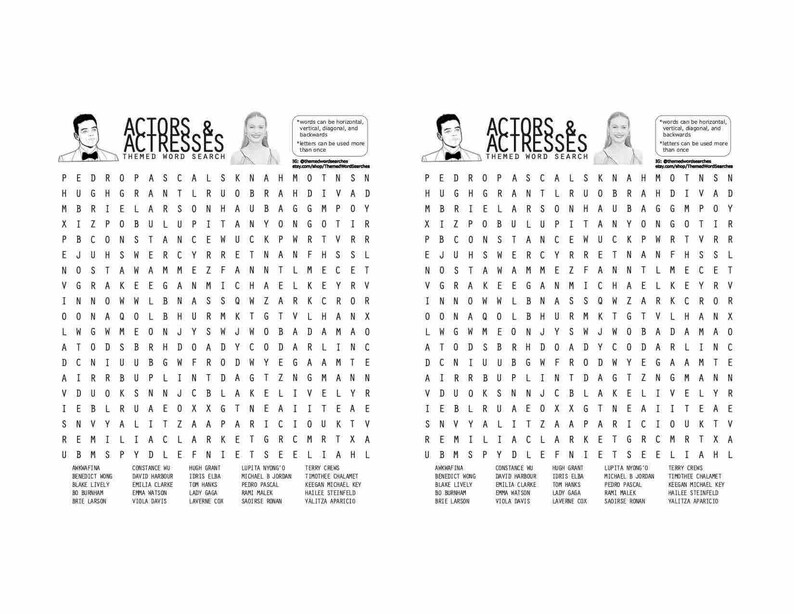 Actors and Actresses (recent) Inspired Word Searches 2 Pack - Set of 2 ...
