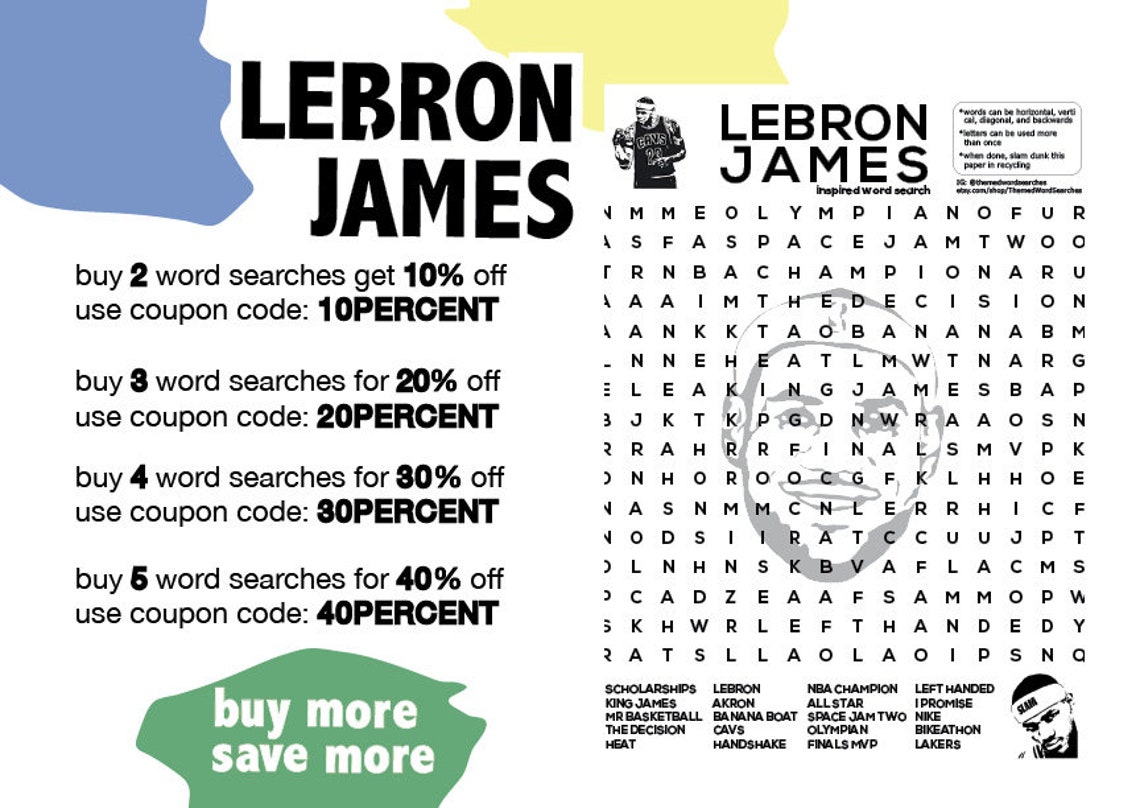 Lebron James Inspired Word Search (lakers Champion) - Instant Digital ...