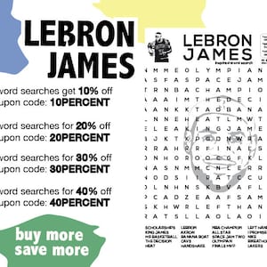 Lebron James Inspired Word Search (lakers Champion) - Instant Digital ...