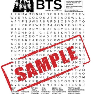 BTS Inspired Word Searches 2 Pack - Set of 2 Different Word Searches ...