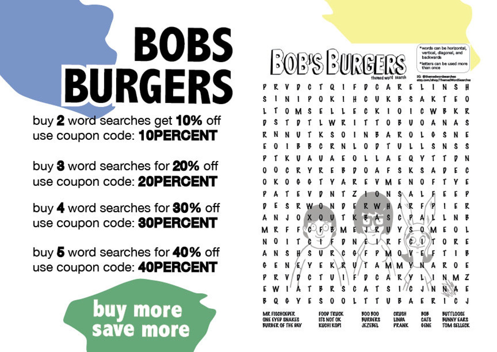 Bob's Burgers Inspired Word Search - Instant Digital Download Game PDF ...