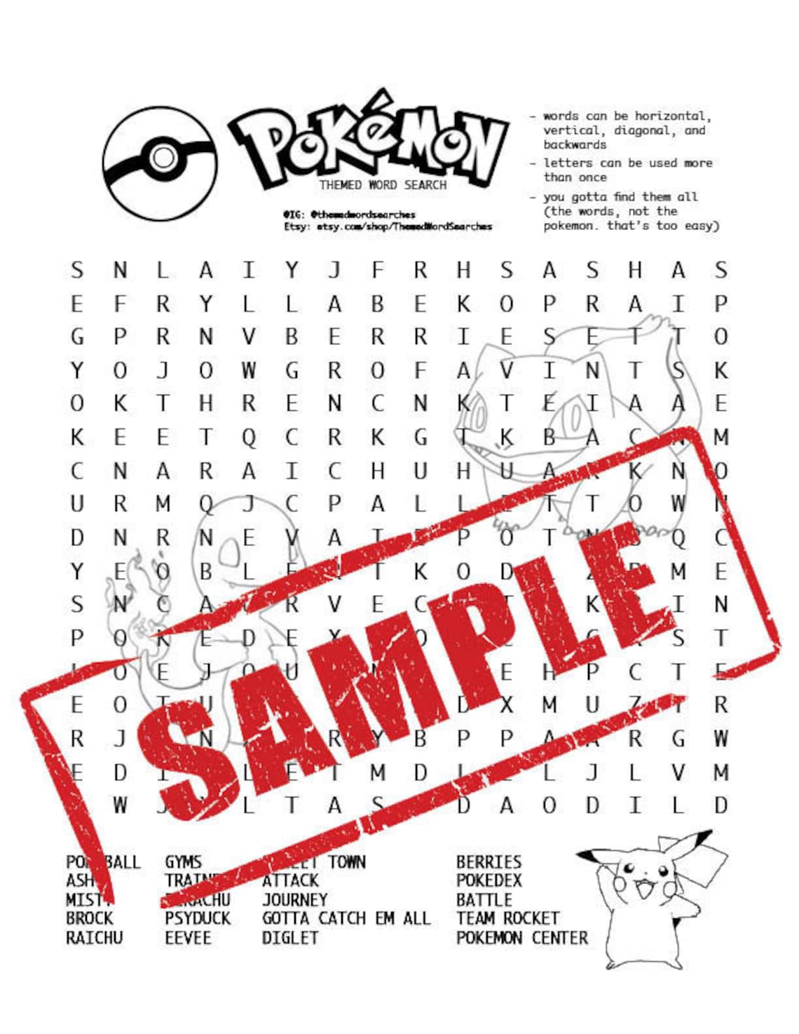 Pokemon Inspired Word Search Instant Digital Download Game | Etsy