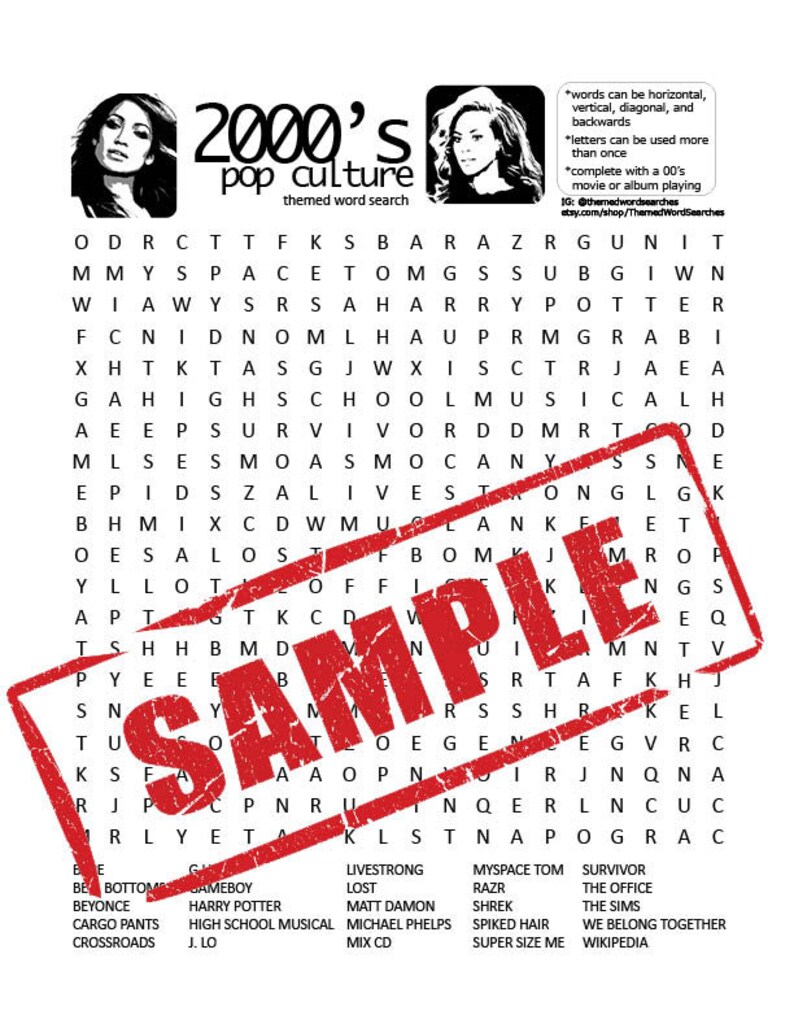 2000s Pop Culture Inspired Word Searches 2 Pack - Set of 2 Different ...