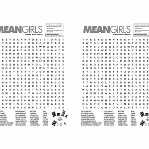 Mean Girls Inspired Word Search - Instant Digital Download Game PDF ...
