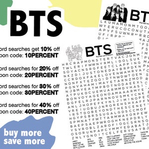 BTS Inspired Word Searches 2 Pack - Set of 2 Different Word Searches ...