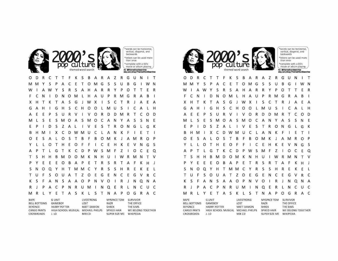 2000s Pop Culture Inspired Word Searches 2 Pack - Set of 2 Different ...