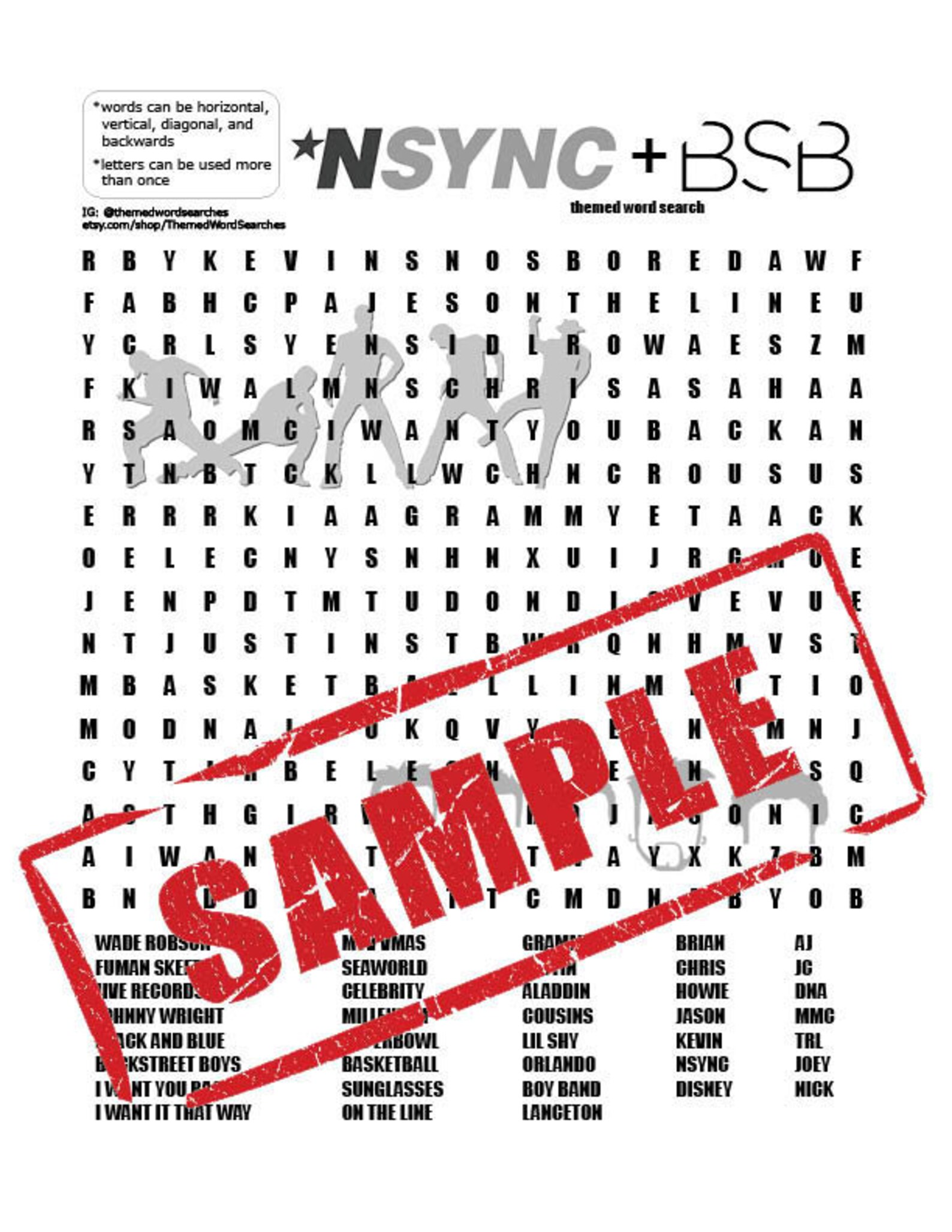NSYNC and Backstreet Boys Boy Bands Inspired Word Search | Etsy