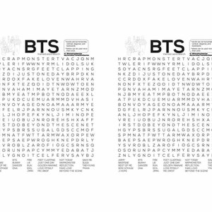 BTS Inspired Word Searches 2 Pack - Set of 2 Different Word Searches ...