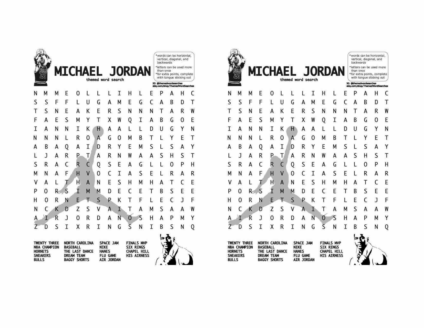 Michael Jordan Inspired Word Search - Instant Digital Download Game PDF ...