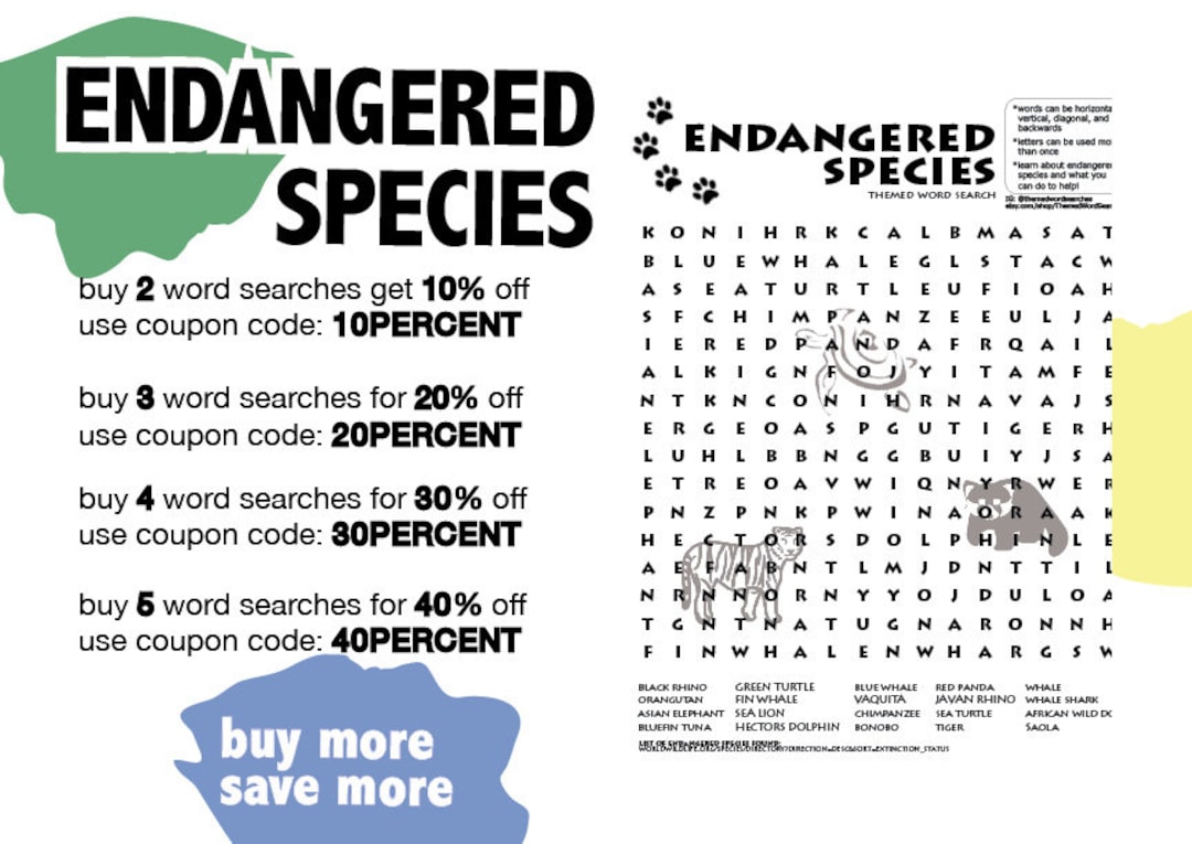 Endangered Species Word Search Instant Digital Download Game PDF ...