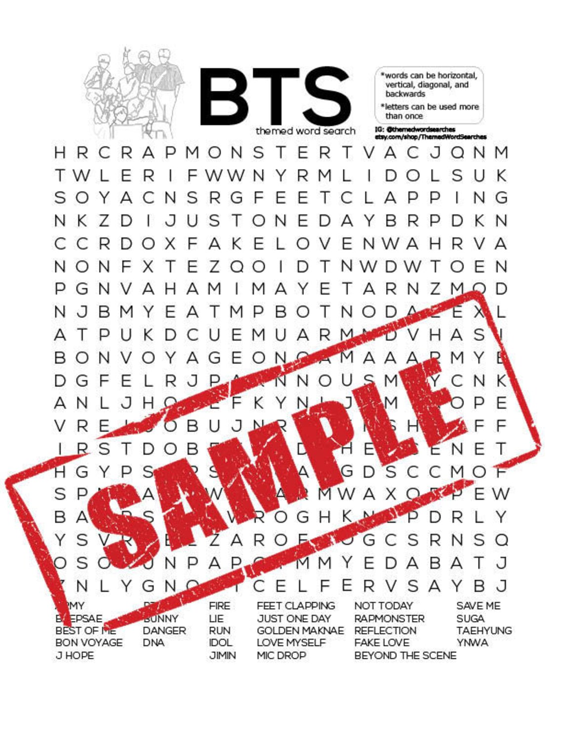BTS Inspired Word Searches 2 Pack - Set of 2 Different Word Searches ...