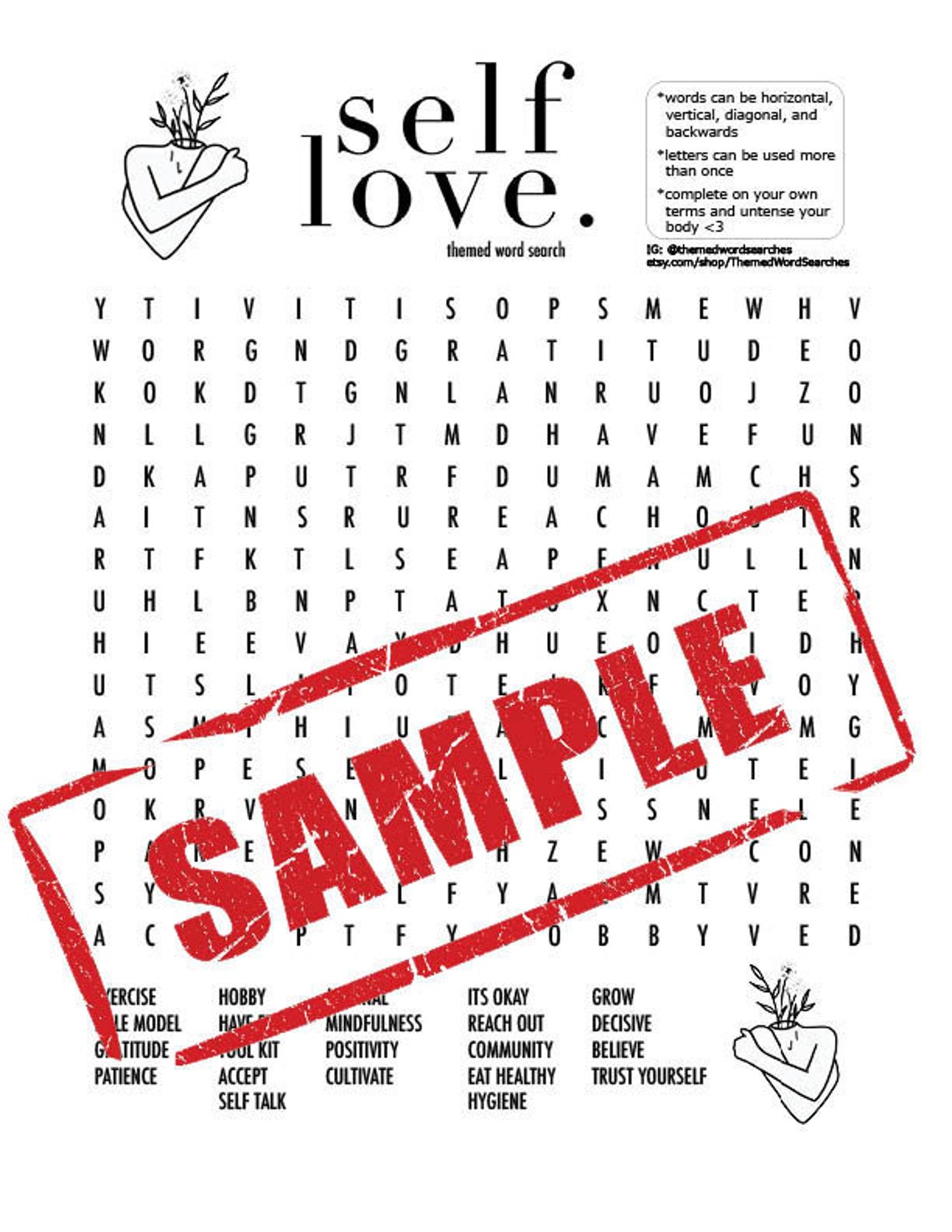 Self Love and Self Care Inspired Word Search Set of 2 | Etsy