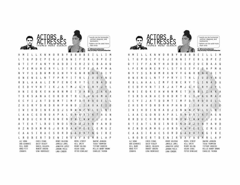Actors and Actresses (recent) Inspired Word Searches 2 Pack - Set of 2 ...