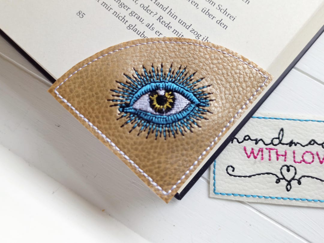 Corner Bookmark Eye Embroidered Blue Gold Imitation Leather, Reading ...